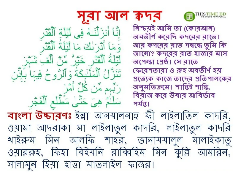 Sura kodor Bangla- সুরা কদর বাংলা