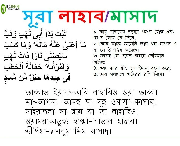 Surah Al-Lahab or Masad in Bangla translation- সূরা লাহাব অথবা মাসাদ ...